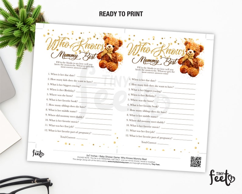 Teddy Bear Baby Shower Game Who Knows Mommy Best Teddy Bear - Etsy