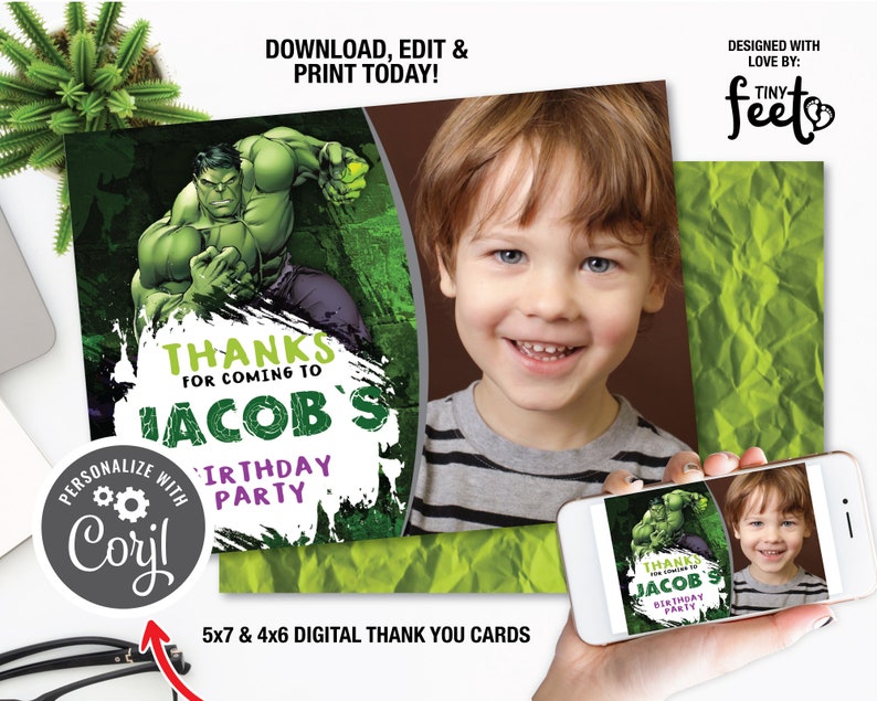 Hulk Thank You Card the Incredible Hulk Birthday Party - Etsy