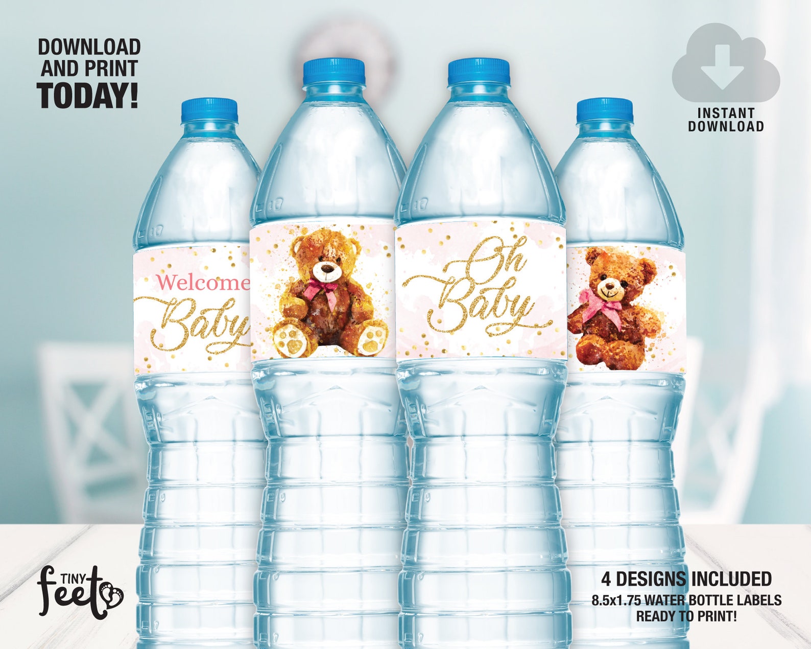 Pink Teddy Bear Baby Shower Water Bottle Labels Teddy Bear - Etsy
