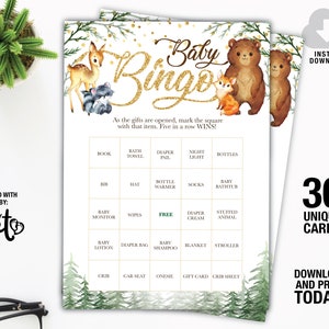 Woodland Baby Shower Bingo Cards, Forest Baby Shower Bingo, Woodland ...