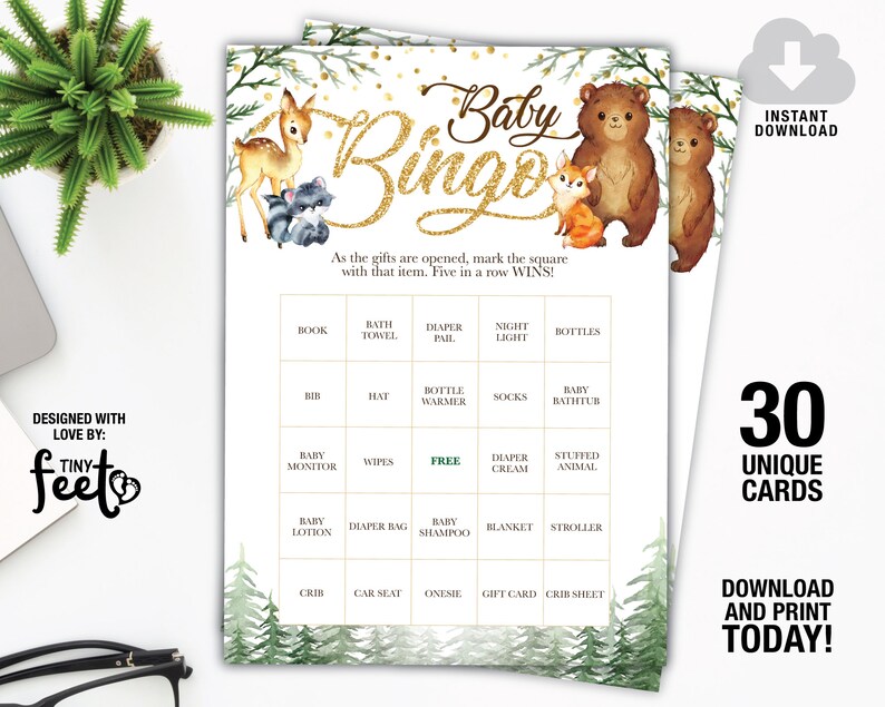 Woodland Baby Shower Bingo Cards Forest Baby Shower Bingo - Etsy