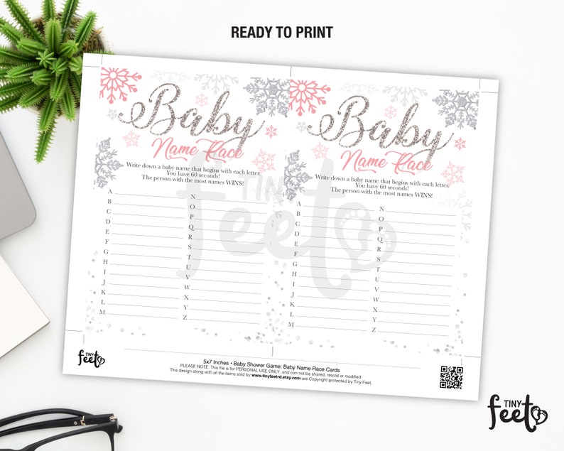 Snowflakes Baby Shower Game Baby Name Race Winter Baby Shower - Etsy
