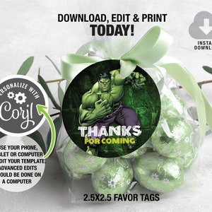 Hulk Favor Tags, the Incredible Hulk Round Favor Tag, Favor Tags ...