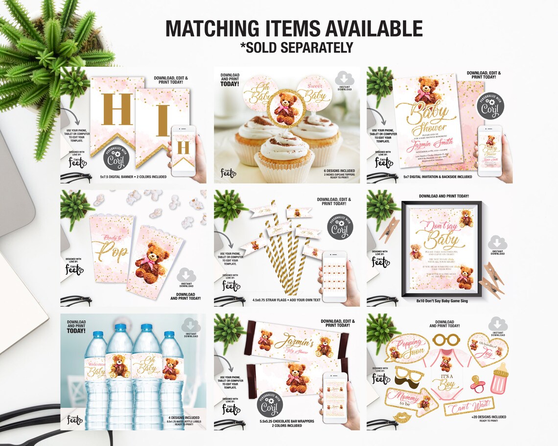 Pink Teddy Bear Baby Shower Photo Booth Props Teddy Bear Baby - Etsy