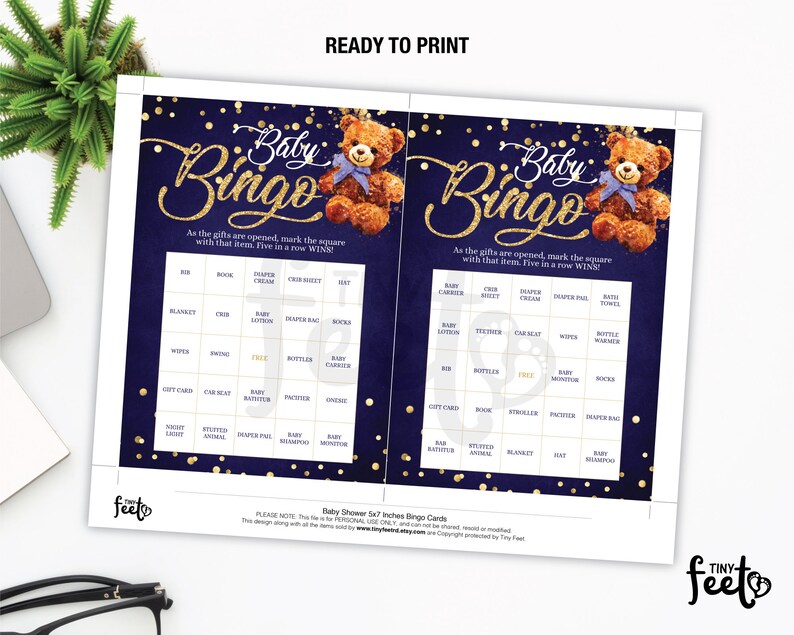 Teddy Bear Baby Shower Bingo Cards Navy Blue Teddy Bear Baby | Etsy