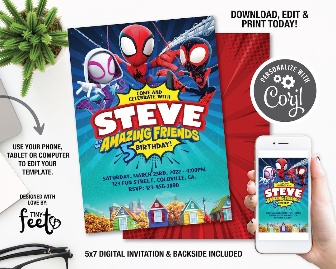 Spidey and His Amazing Friends Birthday Invitations, Printable Invite ...