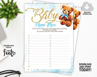 Teddy Bear ABC Baby Names Shower Game INSTANT DOWNLOAD Teddy Bear Baby ...