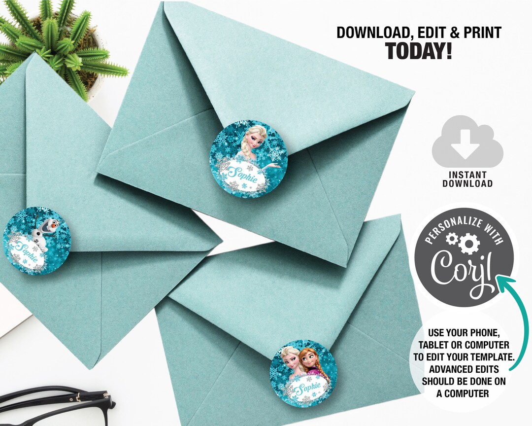 Frozen Envelope Seals, Custom Frozen Birthday Labels, Instant Download ...