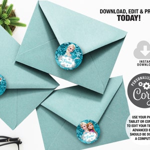 Frozen Envelope Seals, Custom Frozen Birthday Labels, Instant Download ...