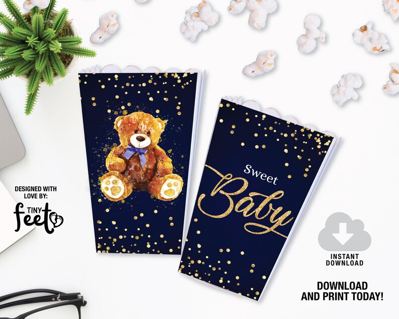 Teddy Bear Baby Shower Popcorn Box Navy Blue Teddy Bear Baby | Etsy