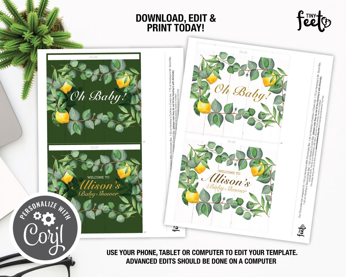 Lemon Baby Shower Candy Bar Wrappers Lime Chocolate Bar | Etsy