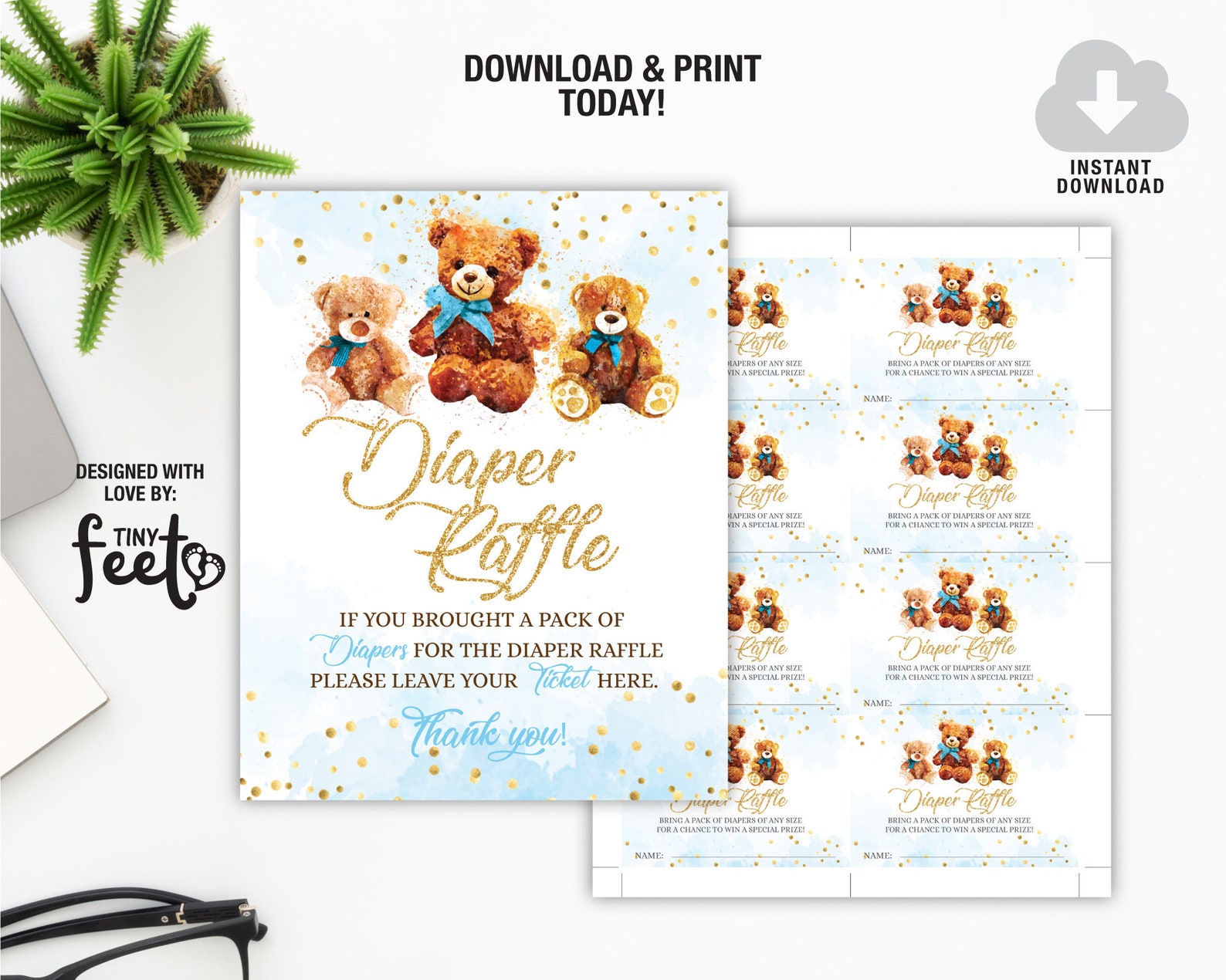 Teddy Bear Baby Shower Diaper Raffle Game Teddy Bear Baby | Etsy