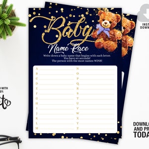 Teddy Bear Baby Shower Games Bundle, Printable Navy Blue Teddy Bear ...