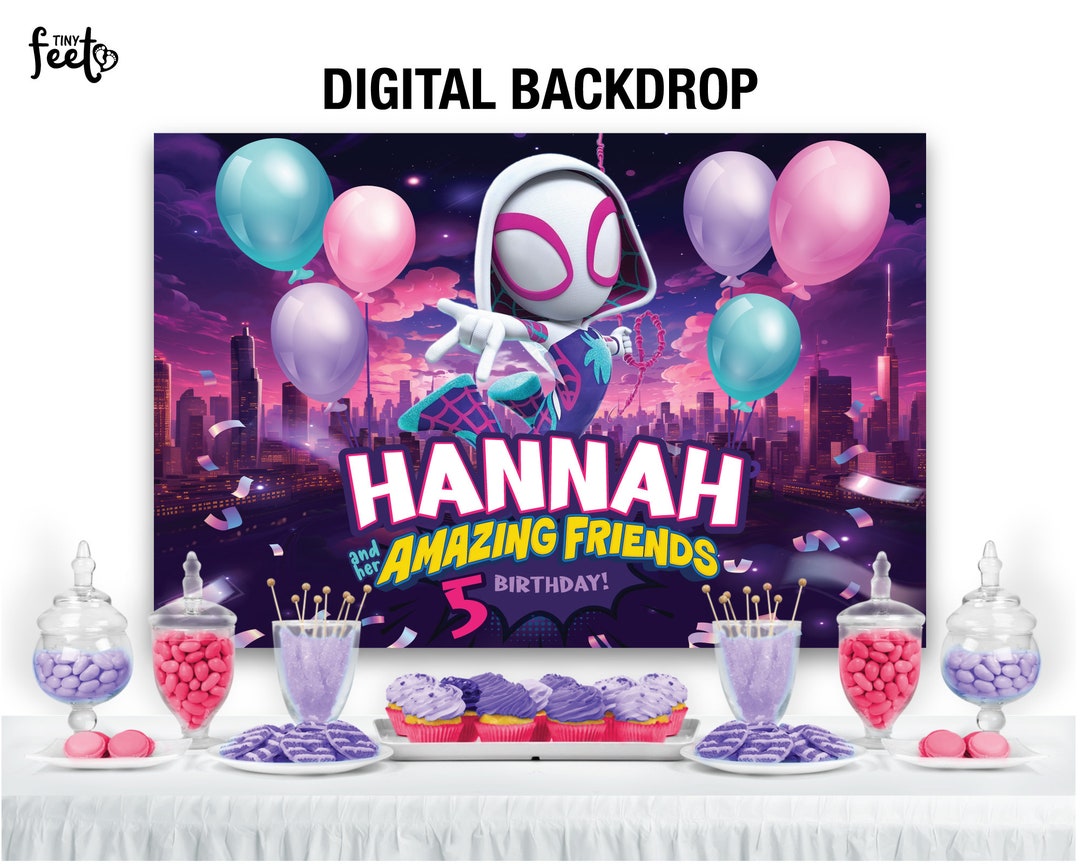 Ghost Spider Backdrop, Spidey and His Amazing Friends Birthday Banner ...