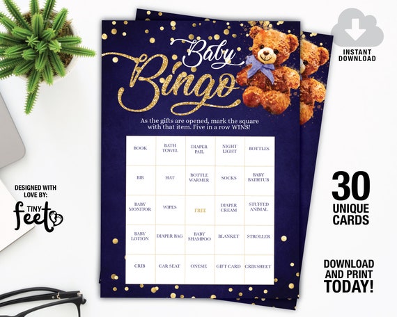 Teddy Bear Baby Shower Bingo Cards Navy Blue Teddy Bear Baby | Etsy