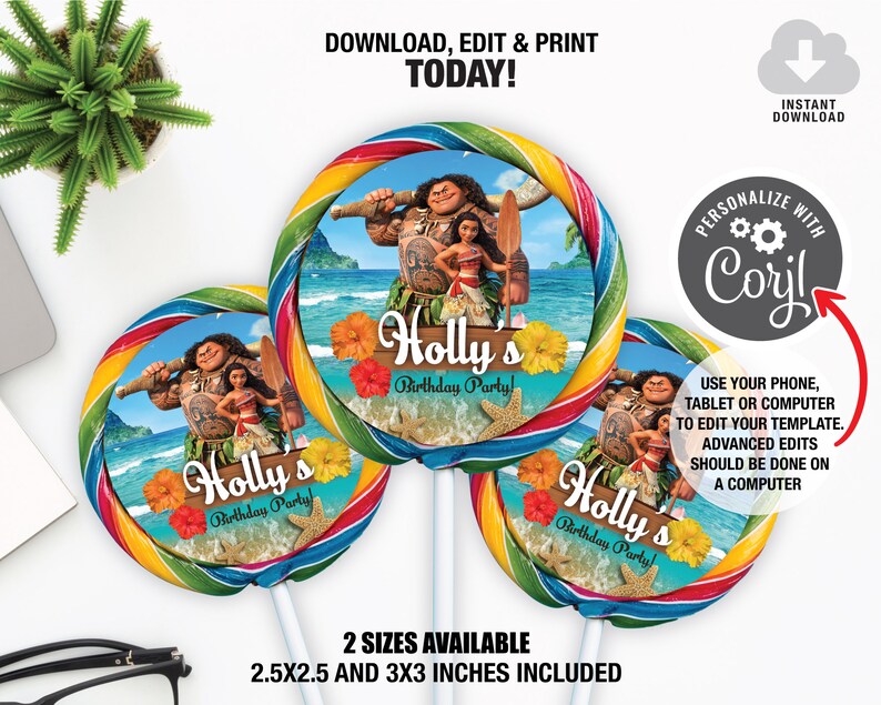 Moana Swirl Lollipop Labels Moana and Maui Printable Party - Etsy