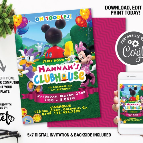 Mickey Mouse Clubhouse Birthday Invitation Mickey Mouse - Etsy