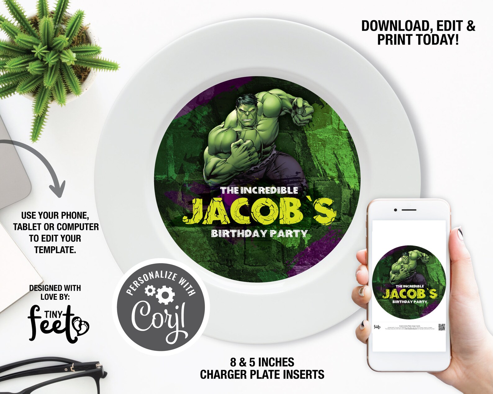 Hulk Birthday Charger Plate Inserts the Incredible Hulk Thank - Etsy