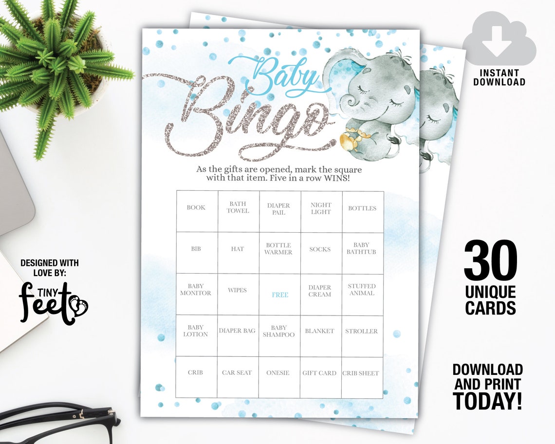 Baby Elephant Baby Shower Bingo Cards Baby Elephant Baby - Etsy