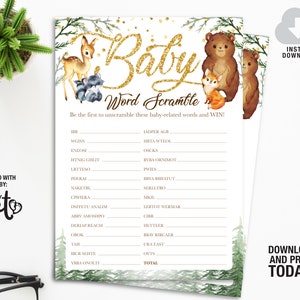 Woodland Baby Shower Game Baby Word Scramble, Forest Baby Shower Game ...