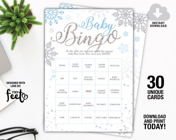 Winter Baby Shower Bingo Cards Snowflakes Baby Shower Bingo | Etsy