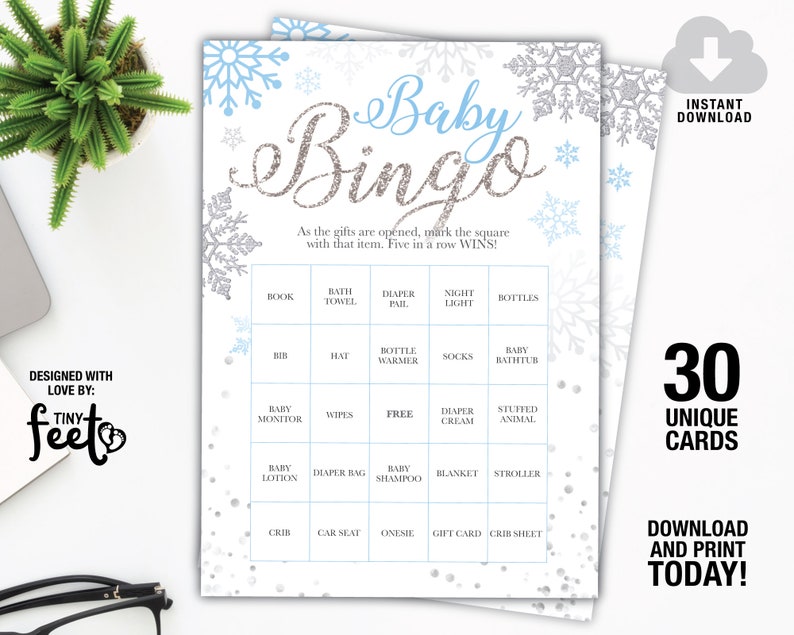 Winter Baby Shower Bingo Cards Snowflakes Baby Shower Bingo - Etsy