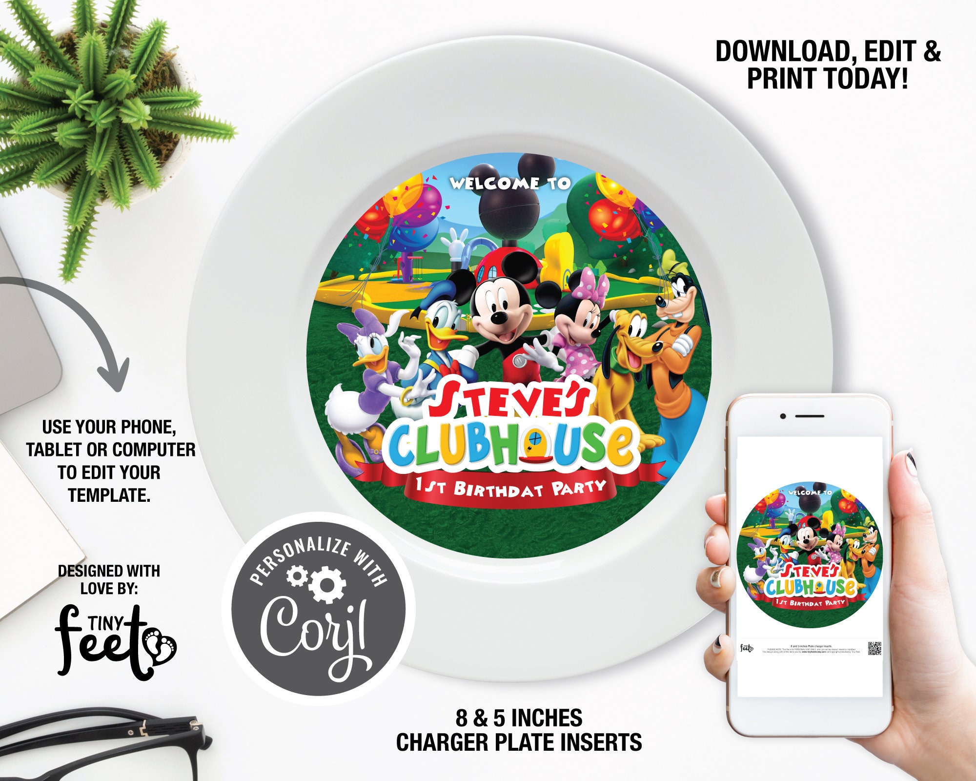 Clubhouse Mickey Mouse Charger Plate Inserts Mickey Mouse - Etsy