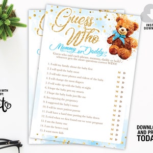 Teddy Bear Baby Shower Games Bundle, Printable Teddy Bear Baby Shower ...