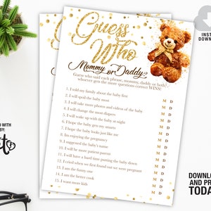 Teddy Bear Baby Shower Games Bundle, Printable Teddy Bear Baby Shower ...