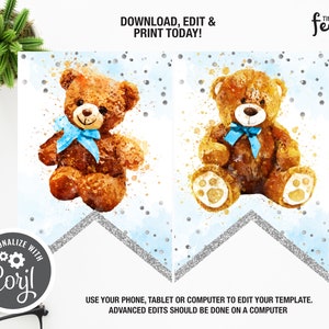 Teddy Bear Baby Shower Banner, Teddy Bear Baby Shower Bunting, Bear ...