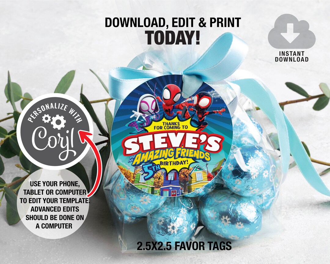 Spidey and His Amazing Friends Favor Tags, Spiderman Round Favor Tag ...