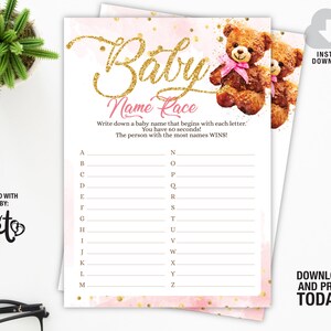 Pink Teddy Bear Baby Shower Games Bundle, Printable Teddy Bear Baby ...