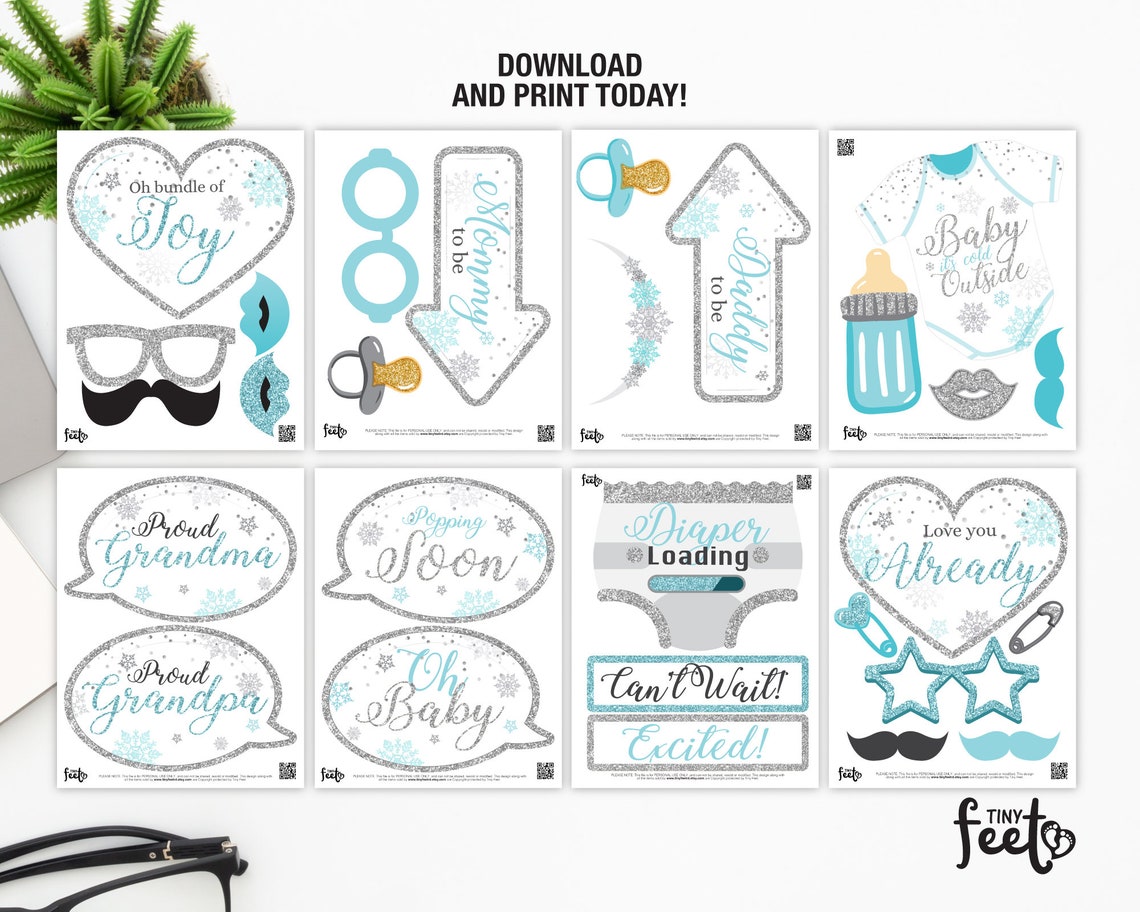 Snowflakes Baby Shower Photo Booth Props Winter Baby Shower - Etsy