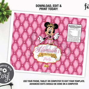 Royal Minnie Mouse Chips Bag, Princess Minnie Printable Party Decor ...