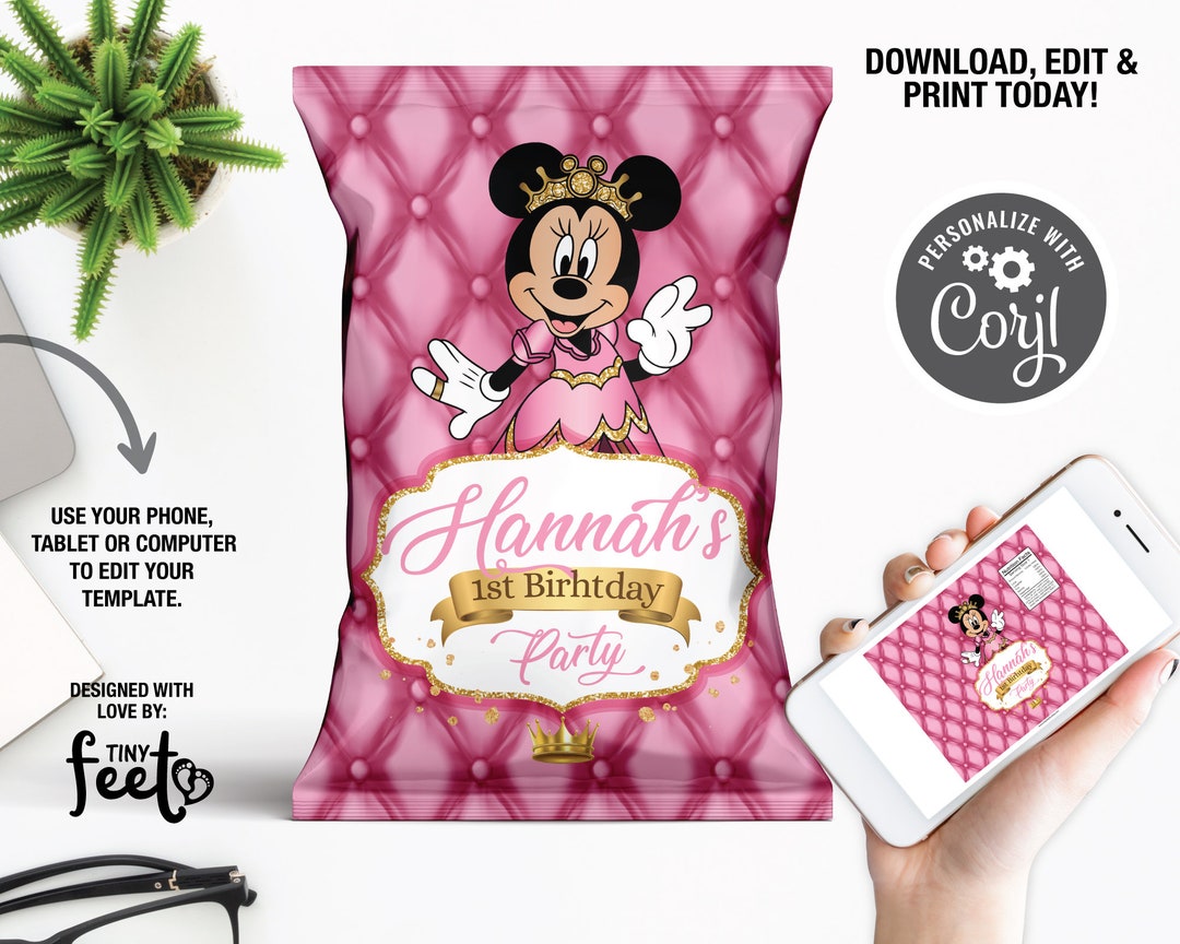 Royal Minnie Mouse Chips Bag, Princess Minnie Printable Party Decor ...