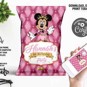 Royal Minnie Mouse Chips Bag, Princess Minnie Printable Party Decor ...