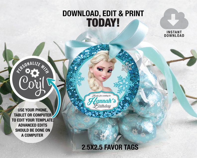 Frozen Birthday Favor Tags Frozen Round Favor Tag Elsa Favor - Etsy
