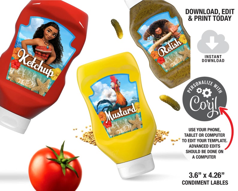 Moana Condiment Labels Moana and Maui Birthday Party Digital - Etsy