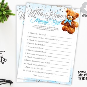 Teddy Bear Baby Shower Game, Who Knows Mommy Best, Teddy Bear Baby ...