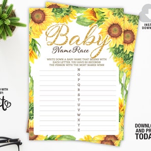 Sunflower Baby Shower Game Baby Name Race, Girl Baby Shower Game ...