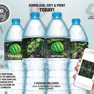 Hulk Water Bottle Label, the Incredible Hulk Printable Bottle Label ...