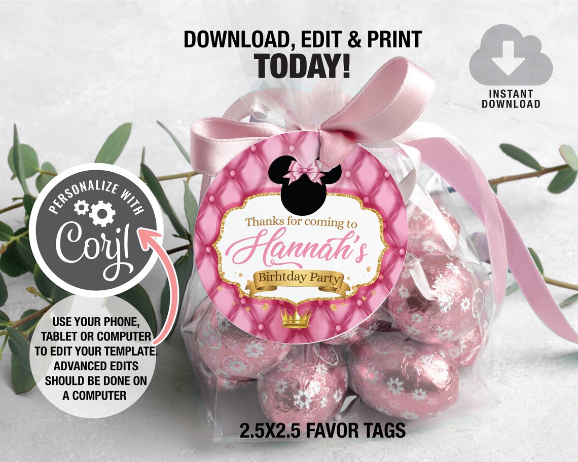 Royal Minnie Favor Tags Princess Minnie Mouse Round Favor - Etsy