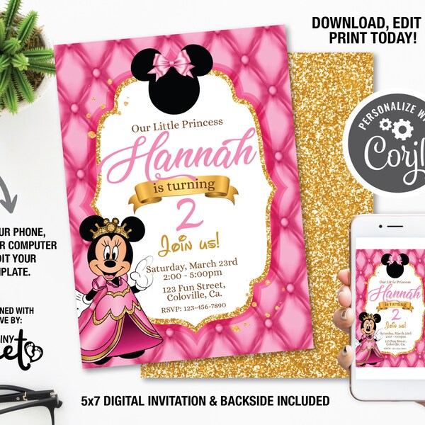 Princess Minnie Mouse Invitation - Etsy