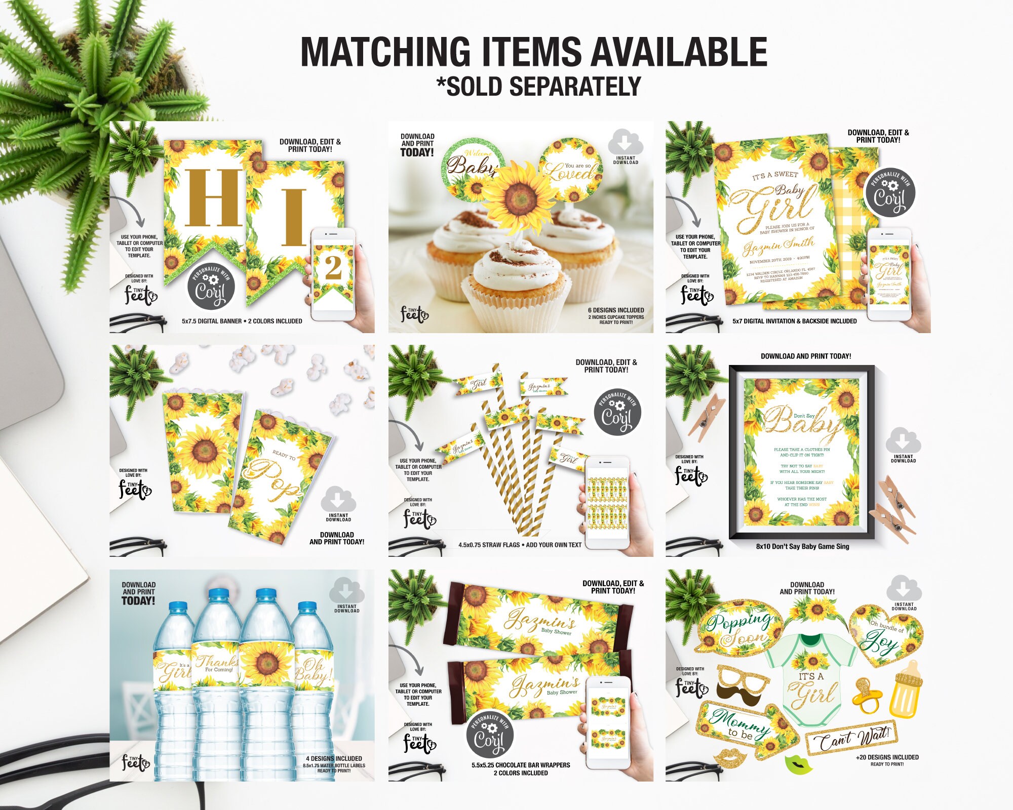 Sunflower Baby Shower Photo Booth Props Floral Baby Shower - Etsy