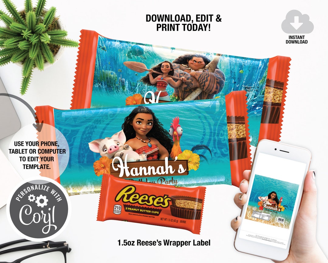 Moana 1.5oz Reese's Wrapper Labels Moana and Maui - Etsy