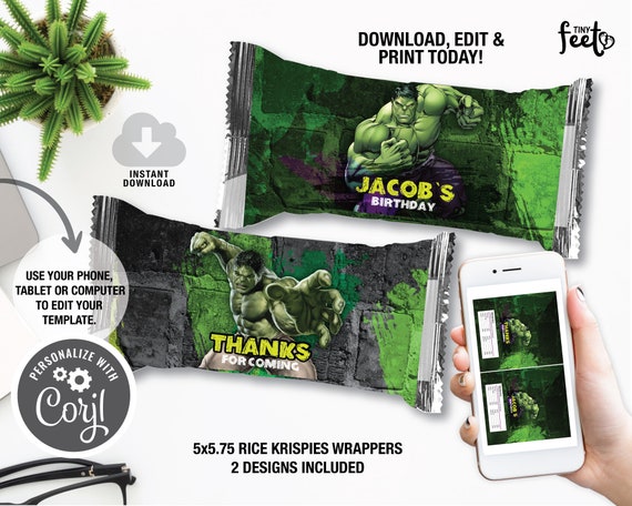 Hulk Birthday Rice Krispies Wrappers the Incredible Hulk | Etsy