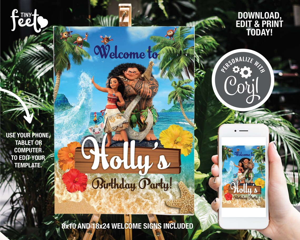 Moana Birthday Welcome Sign Moana Party Decoration Moana - Etsy