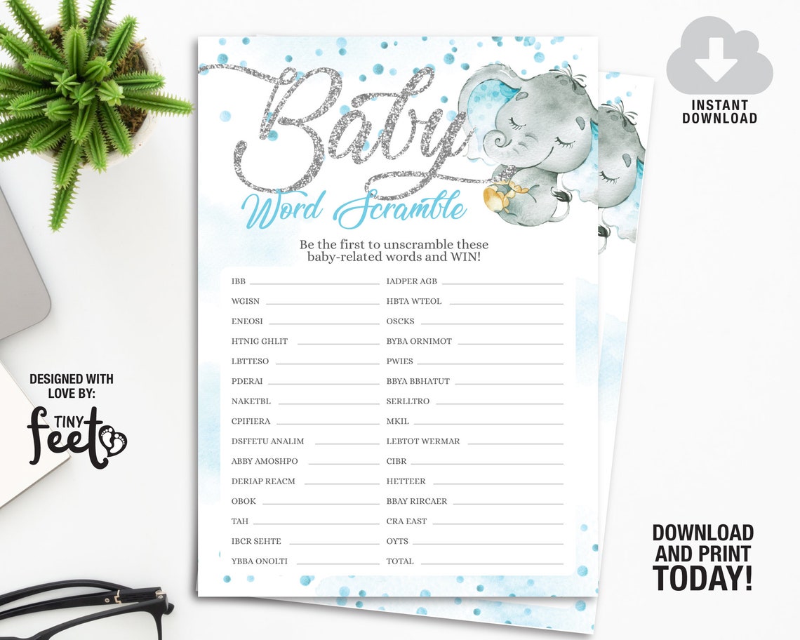 Baby Elephant Baby Shower Game Baby Word Scramble Baby - Etsy