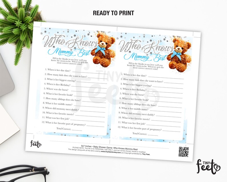 Teddy Bear Baby Shower Game Who Knows Mommy Best Teddy Bear | Etsy