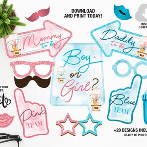 Hot Air Balloon Gender Reveal Baby Shower Photo Booth Props, Gender ...
